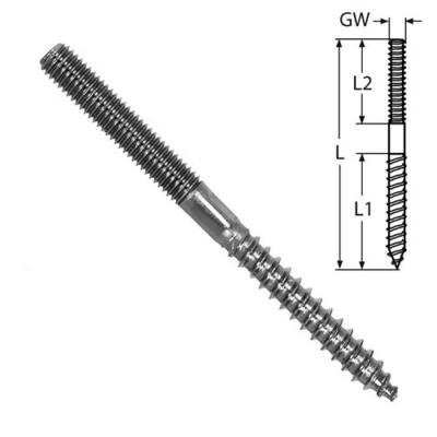 8mm x 90mm stainless steel metric / wood screw dual threaded screw ...
