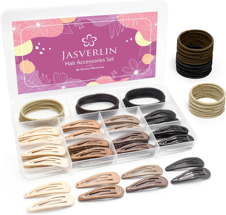 140Pcs 2 Inch Snap Hair Clips & Thin No Metal Hair Elastic Ties Set ...