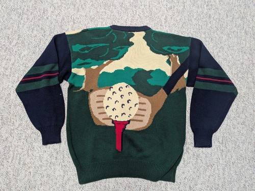 vintage 1990s knit sweater GOLF all-over L cotton HAND INTARSIA augusta ...