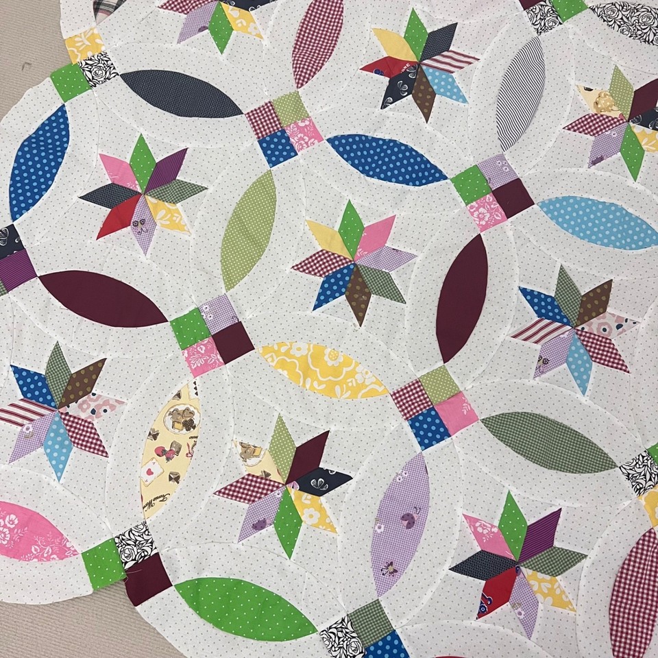 Handmade Double Wedding Ring Baby Quilt Top 47x47" Pieced~ BABY/BED ...