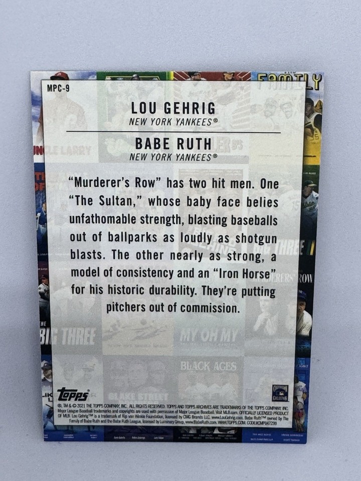 2021 TOPPS MOVIE POSTER MURDERERS' ROW Babe Ruth Lou Gehrig YANKEES # ...