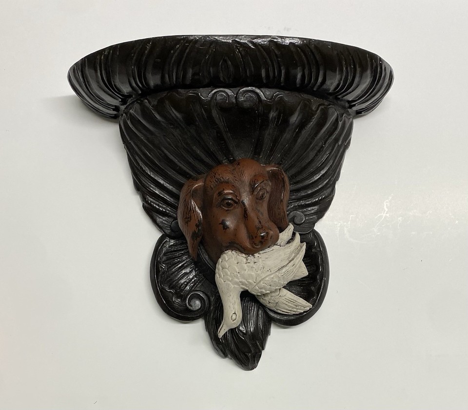 Vintage Carved Wooden Hunting Dog Head Holding Duck Wall Bracket | eBay