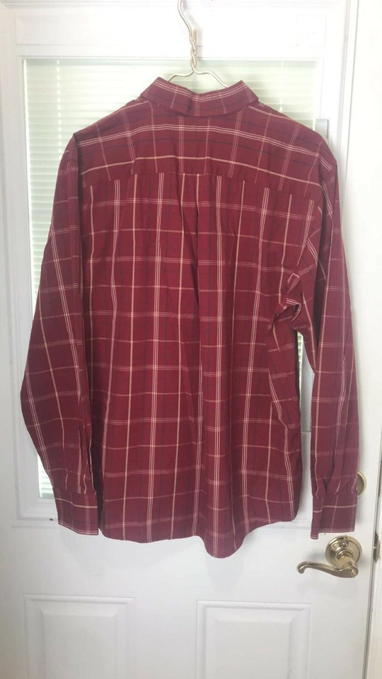 Dockers Men's Red Plaid Button-Down Dress Shirt No Wrinkles Size L (16 ...