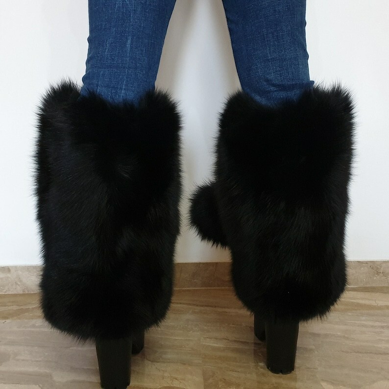 Fox fur boot cuffs,Fur leg cuffs, leg warmers,black fox fur | eBay