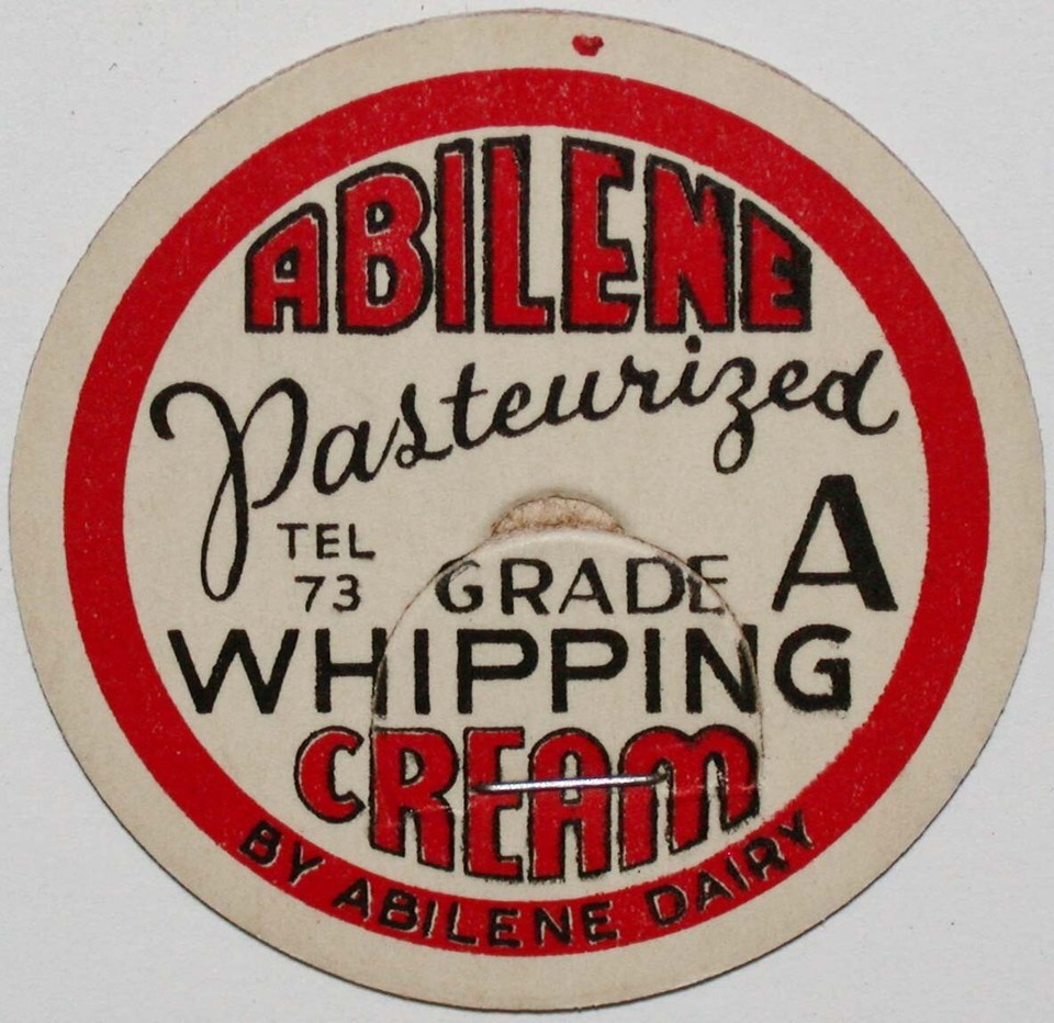 Vintage milk bottle cap ABILENE DAIRY Whipping Cream Abilene Kansas ...