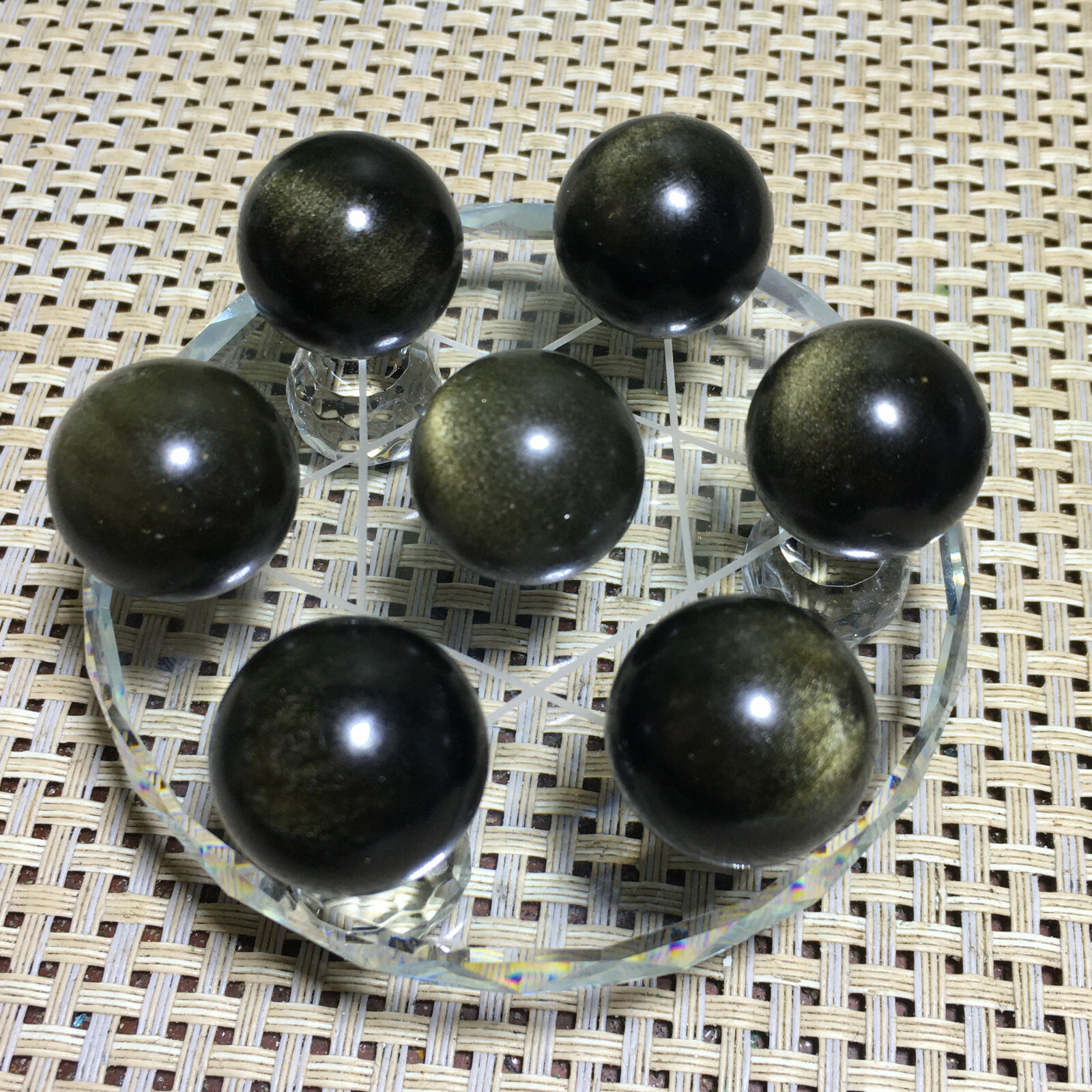 Seven Star Array NATURAL Golden Obsidian QUARTZ CRYSTAL SPHERE BALL ...
