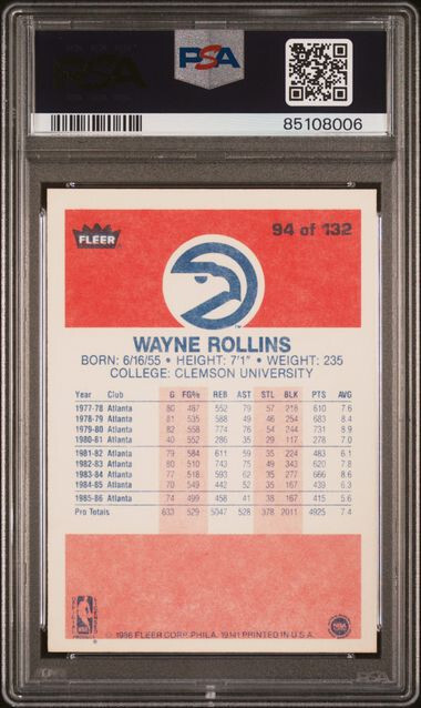 1986 Fleer #94 Wayne Tree Rollins signed auto card PSA DNA 9 10 | eBay
