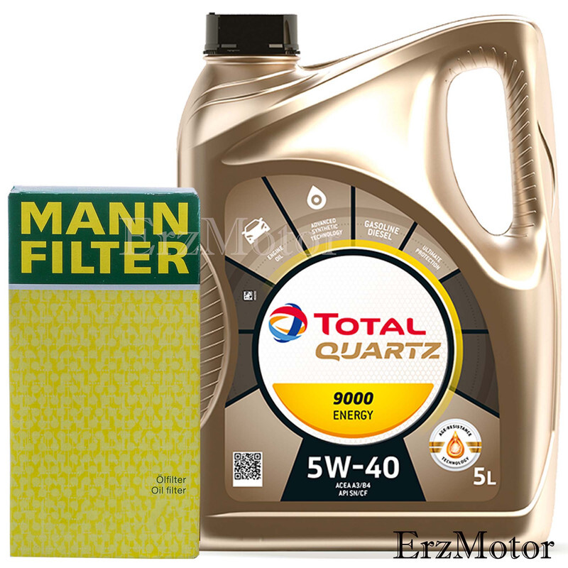 MOTOROEL TOTAL MANN OELFILTER HU 6008/1 z QUARTZ ENERGY 9000 5W40 5L ...