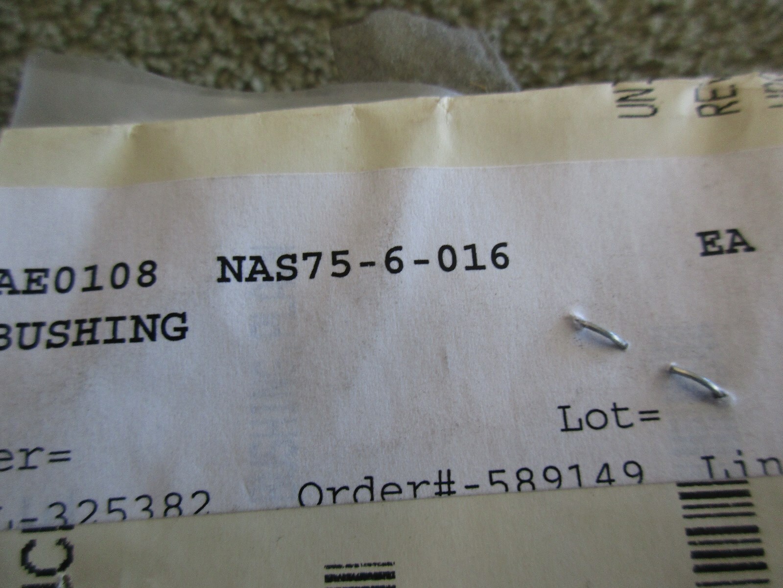 Cessna Aircraft Bushing, P/N NAS75-6-016 (TA) New Surplus | eBay