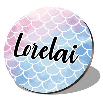 1 x Round Coaster - Name Lorelai Mermaid Scales Fish Sea Lettering ...