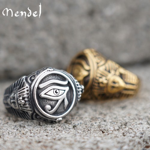 MENDEL Mens Gold Plated Egyptian Eye Of Horus Ra Pharaoh Ring S-Steel ...