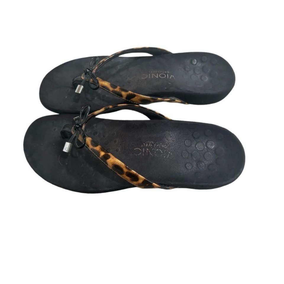 Vionic Sandals SZ 7 Black / Leopard Bella II Flip Flop Thong Slip On ...