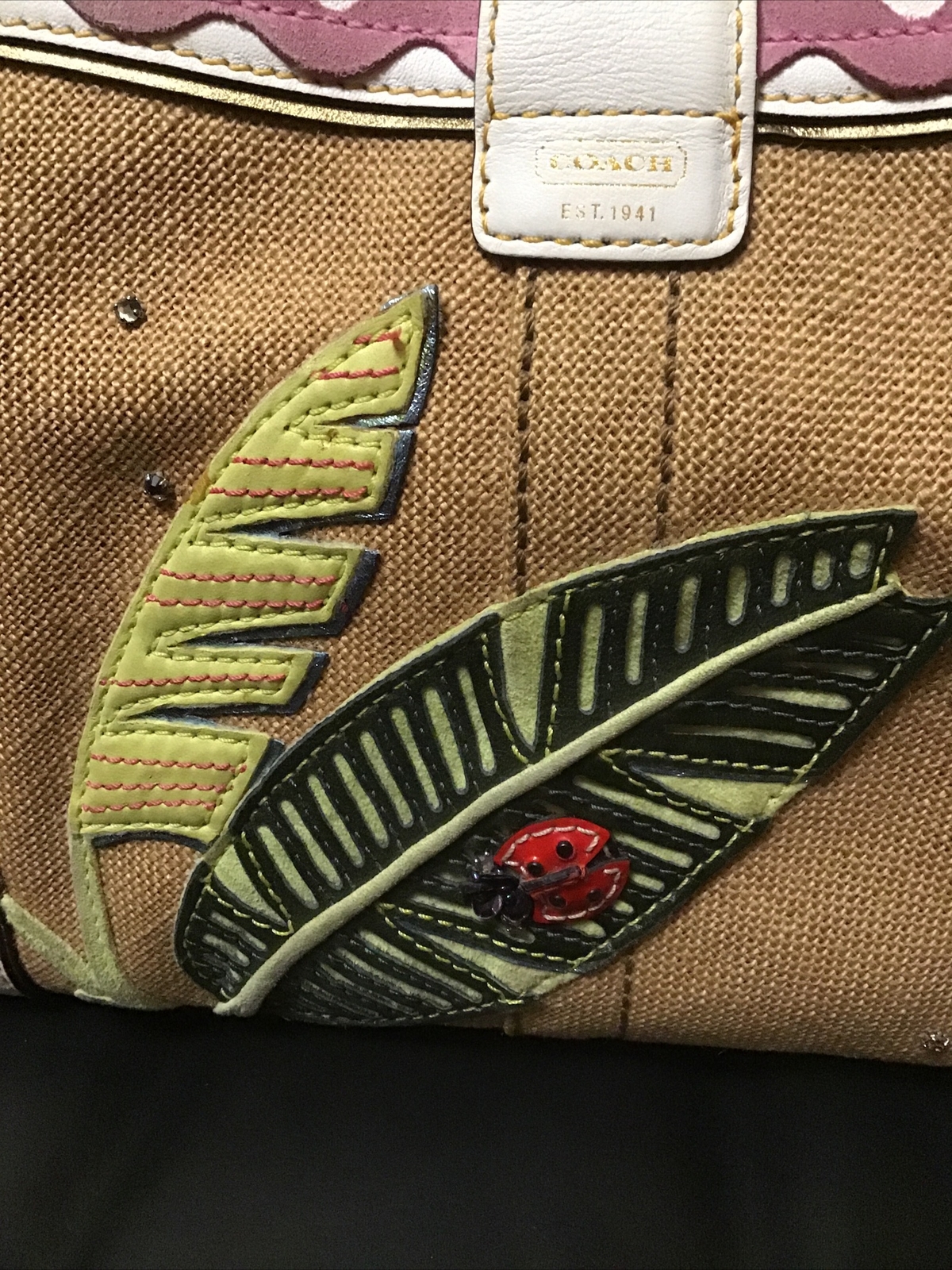 COACH Lady Bug Leaf Limited Edition Burlap Leather Ha… - Gem