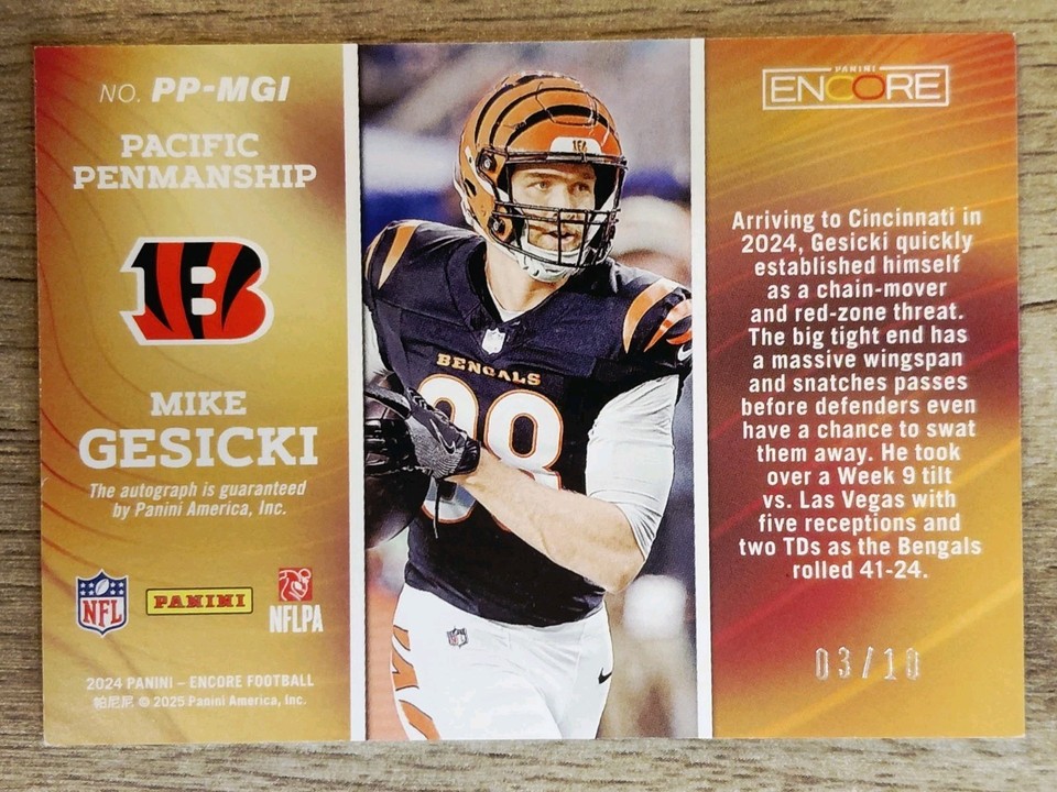 2024 Panini Encore Pacific Penmanship Mike Gesicki Auto #PP-MGI Gold ...