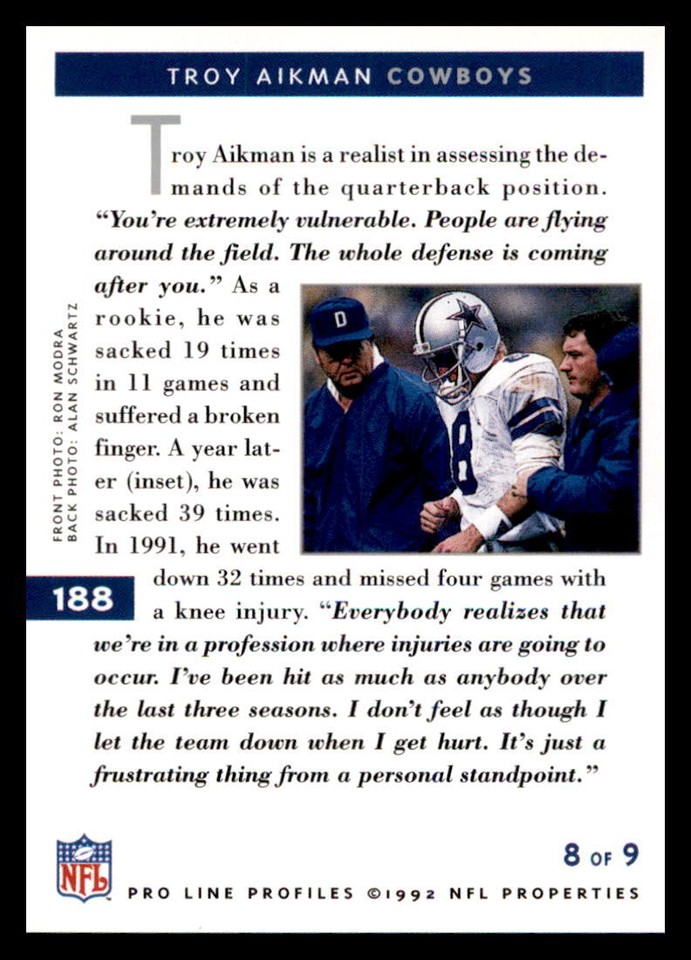 1992 Pro Line Profiles #188 Troy Aikman Dallas Cowboys | eBay
