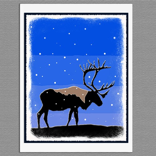 6 Christmas Cards Caribou Reindeer Winter Graphics Snow Note Greeting ...