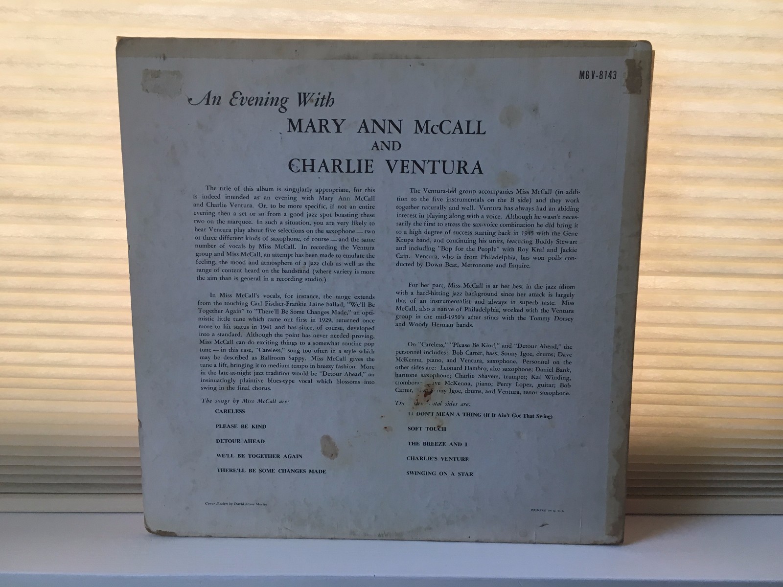 MARY ANN McCALL - An Evening ~ VERVE 8143 {dg trp label} w/Ventura ...