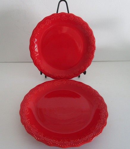 Set of 4 Pioneer Woman Toni Red 8-1/2" Scalloped Salad Plates | eBay