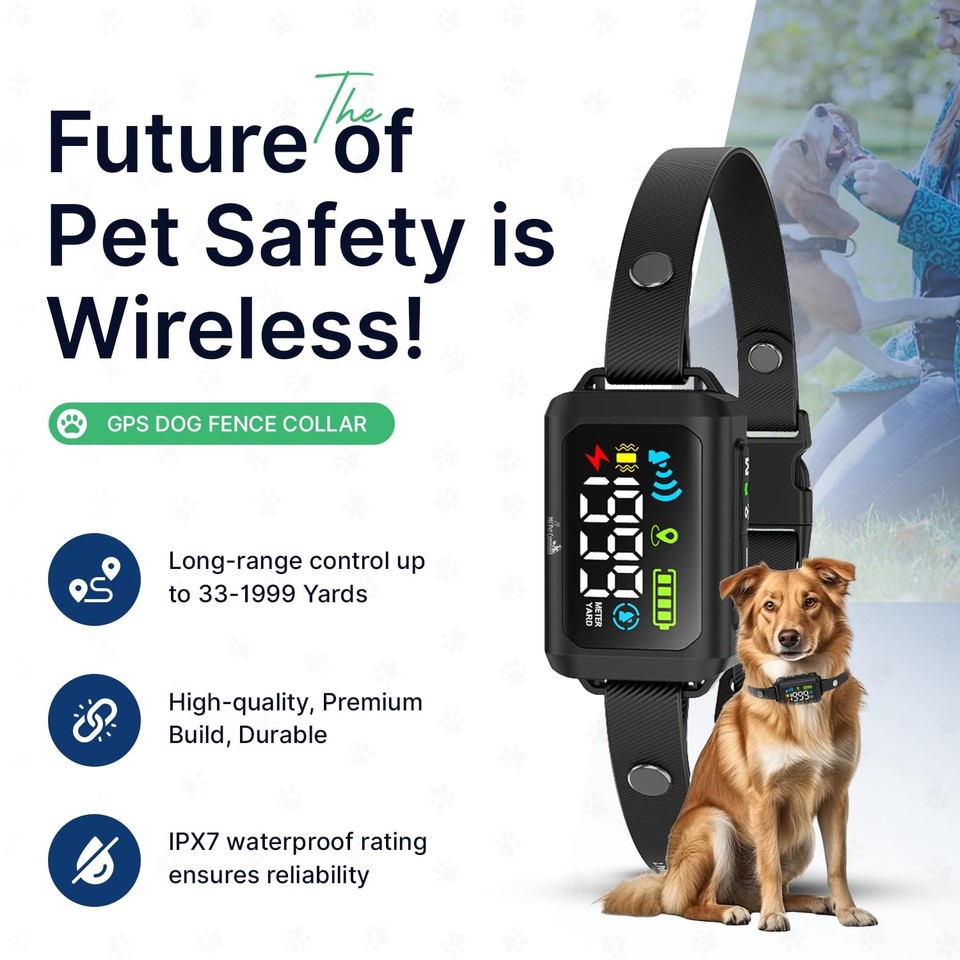 GPS Dog Collar Fence System New Generation Wireless Perimeter Fence for ...