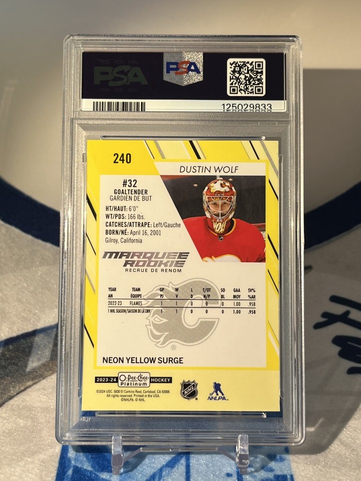 2023-24 O-Pee-Chee Platinum Dustin Wolf NEON YELLOW SURGE MARQUEE ...