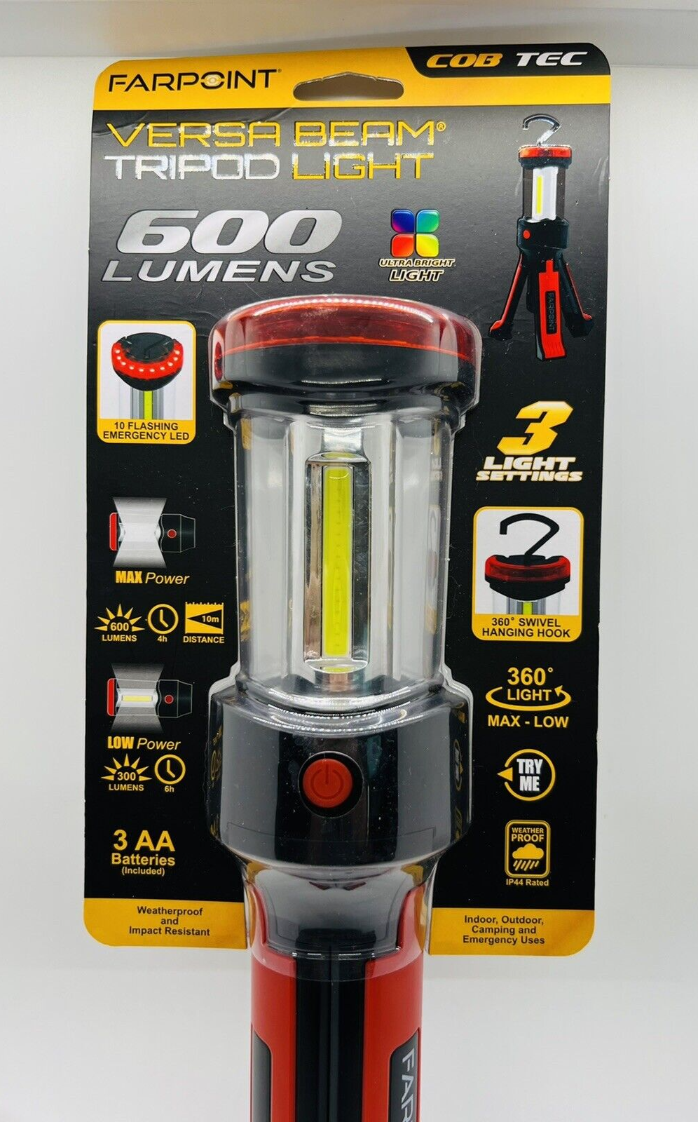 Versa Beam Tripod Light LED 600 Lumens 3 Light Settings Weatherproof ...