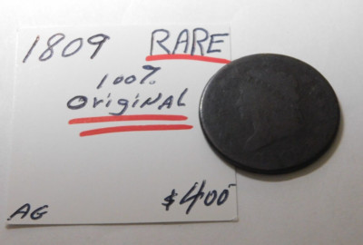 VERY SCARCE !!!!!!!!!!!!!!1809 CLASSIC HEAD LARGE CENT AG - G CHOCOLATE ...