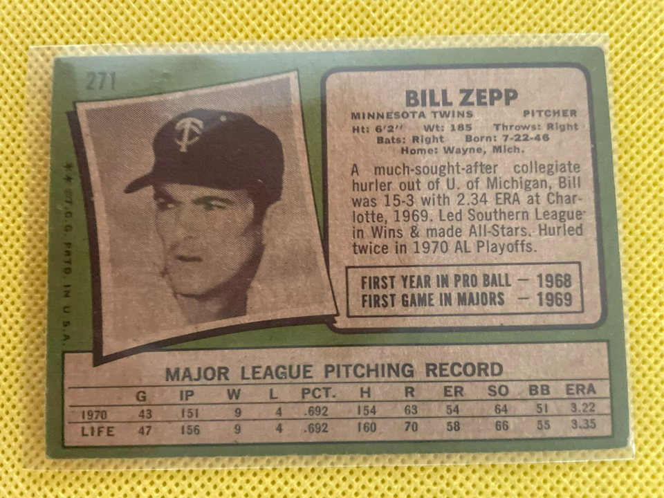 1971 TOPPS # 271 BILL ZEPP | eBay