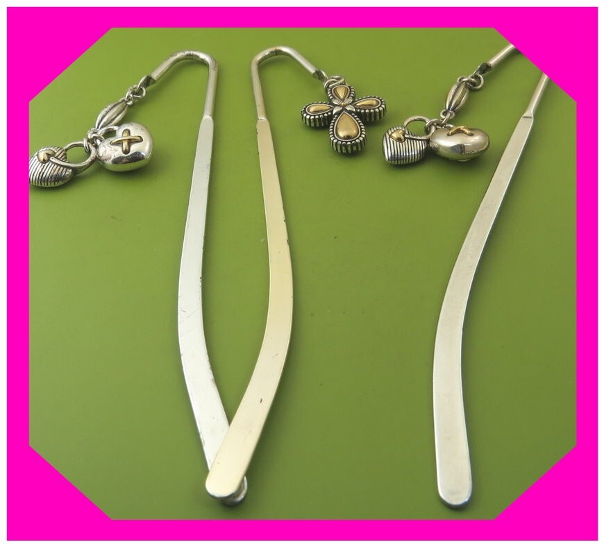 BRIGHTON FAITHFUL CROSS , Heart Dangle Gold Silver BOOKMARK Preloved ...