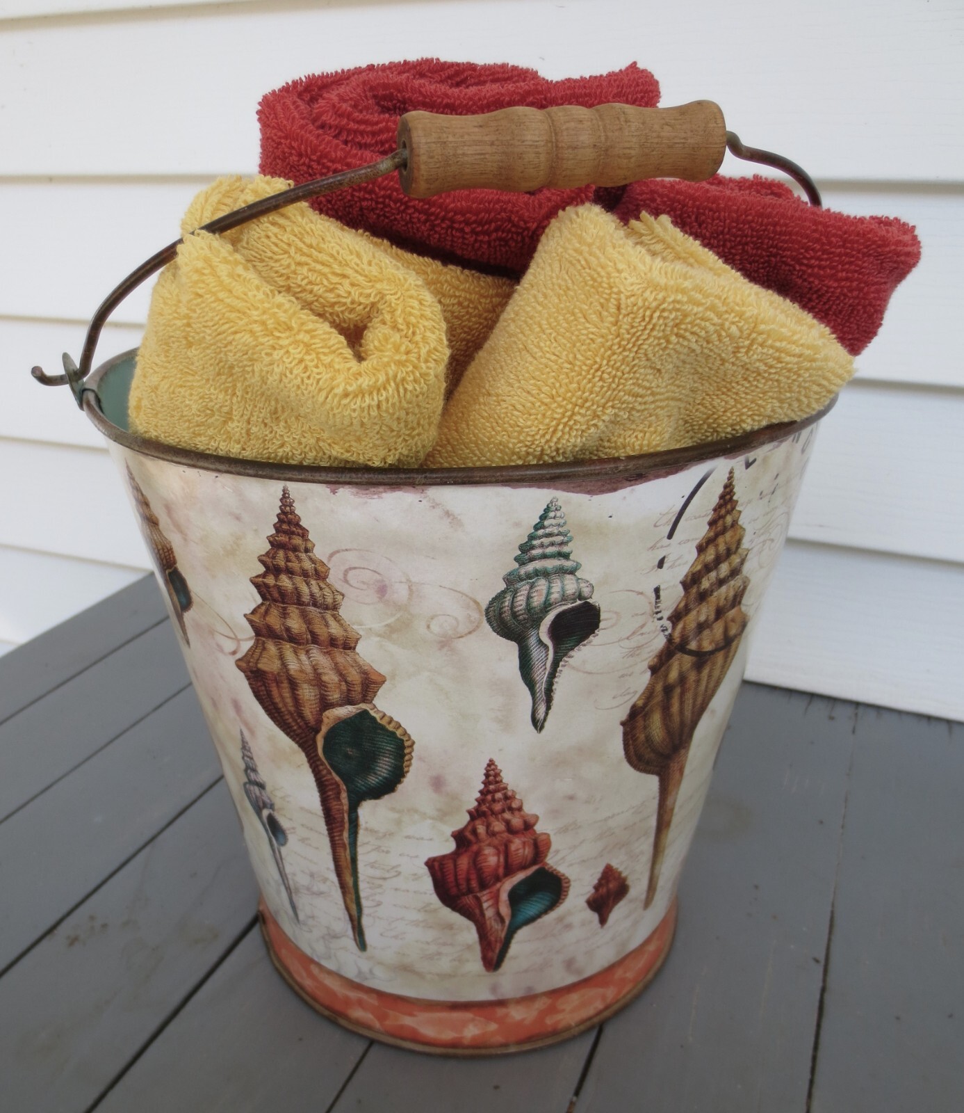 Tim Coffey Seashell Design Multi-Use Towel Bucket Pail Trash Can Beach ...
