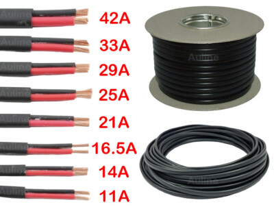 Twin 2 Core Cable 12v 24v 2Core Flat Thin Wall Wire All Amp Red/Black ...