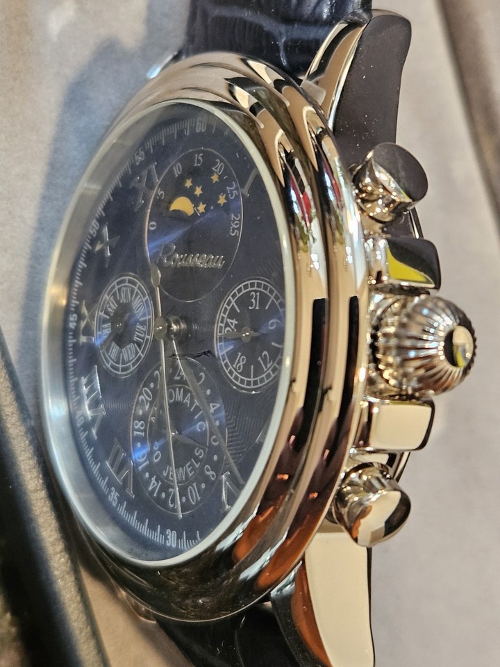 Rousseau Men's Automatic Watch Montage Blue/silver Multi Function NOS ...
