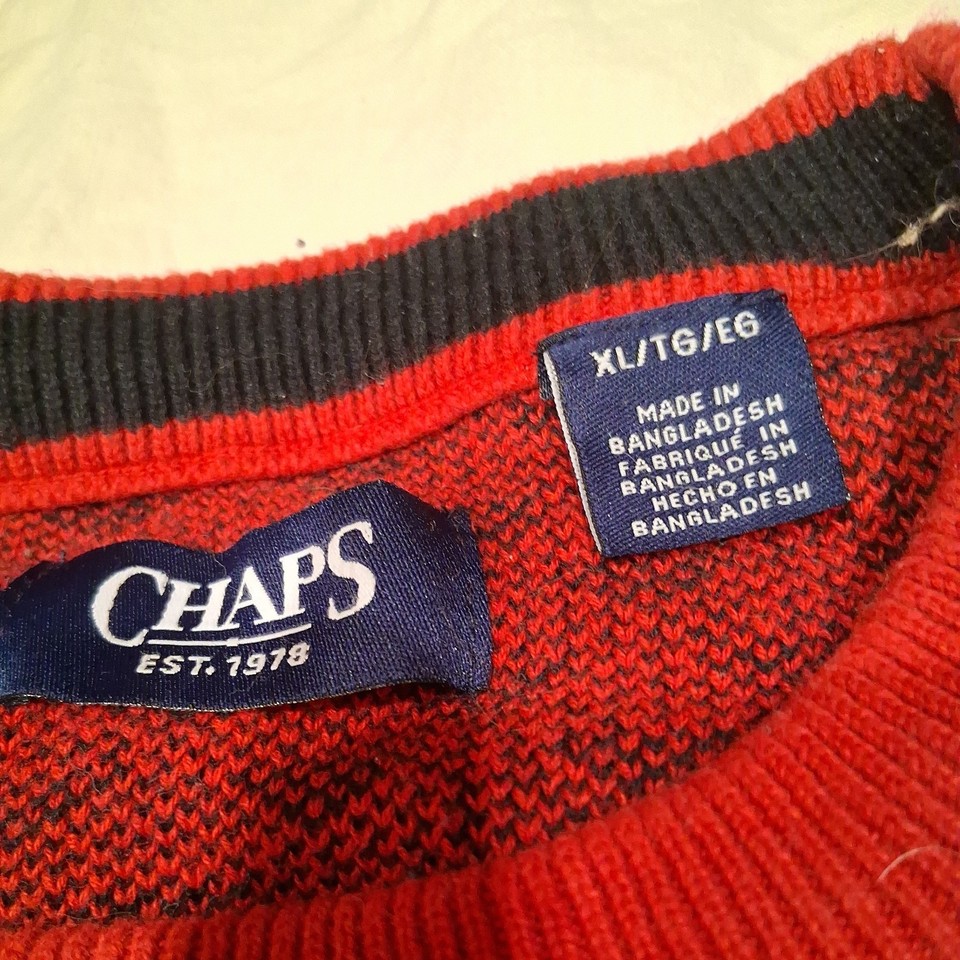 Chaps Sweater Mens XL Red Cotton Fair Isle Polar Bears Crew Neck ...