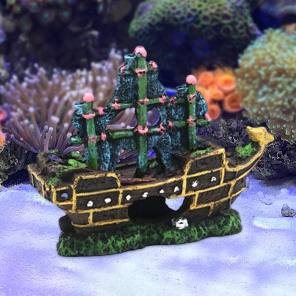 Aquarium Shipwreck Decor Sunken Ship Ornament Multipurpose Freshwater ...