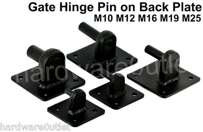 1 Pair - HINGE PINS ON SQUARE BACK PLATE Garden Gate Wrought Iron BLACK ...