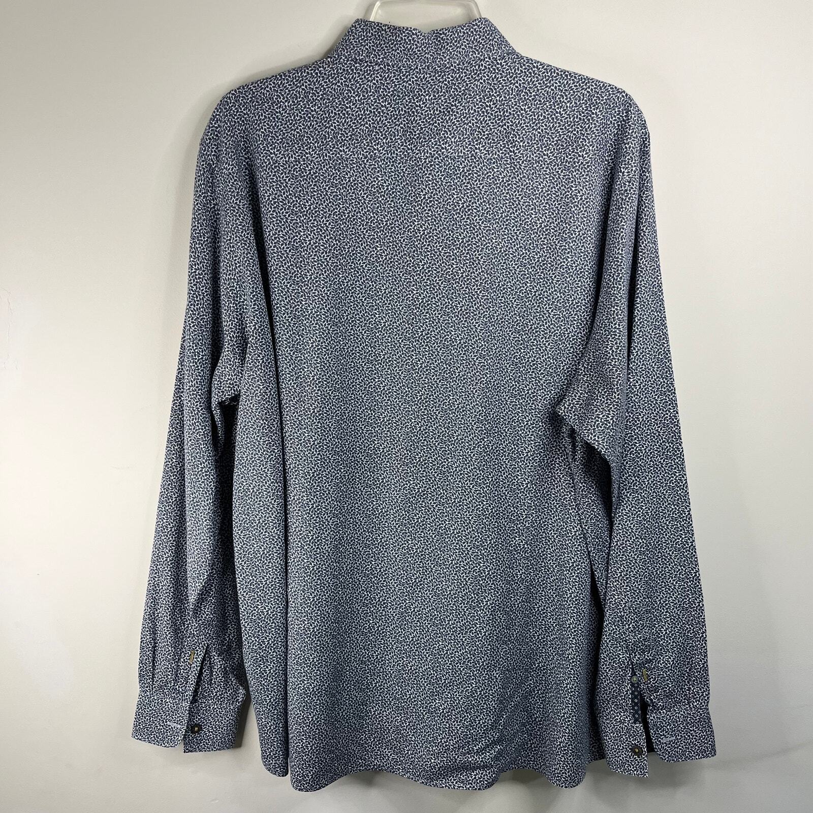 Ted Baker Men's Shirt Button Front Long Sleeve Navy/White Leaf Pattern ...