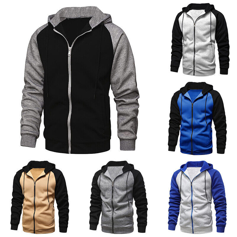 Sweatshirt Long Sleeve Winter Hooded Tops Coat Colorblock Zip Up Hoodie ...