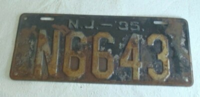 1935 New Jersey License Plate Tag N6643 | eBay