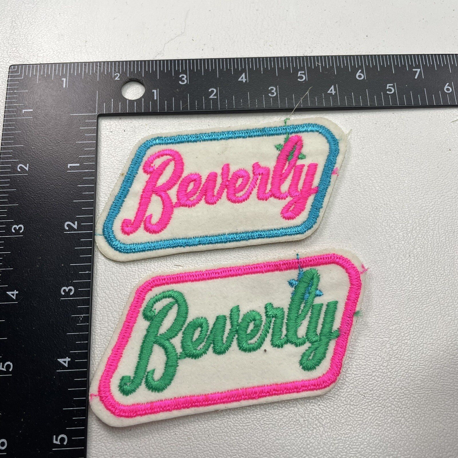 Vintage 2 Patches Pink & Green Retro BEVERLY Name Badge Jacket Patch ...