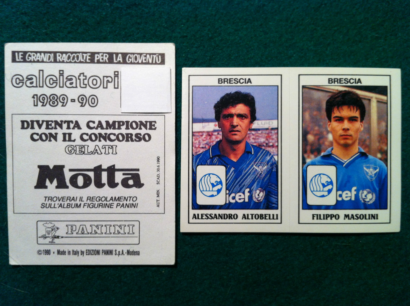 CALCIATORI 1989-90 1990 n. 374 BRESCIA ALTOBELLI MASOLINI , Figurina ...