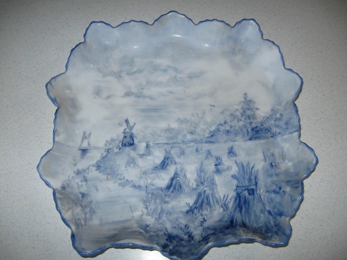 RARE Delft Blue Hand Painted Porcelain Square Plate Dish Windmill 9 1/4 ...