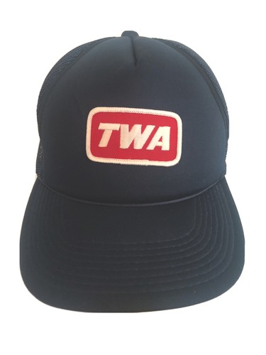 Vtg TWA Trans World Airlines Hat Cap Snapback Patch Logo Foam, Worker ...