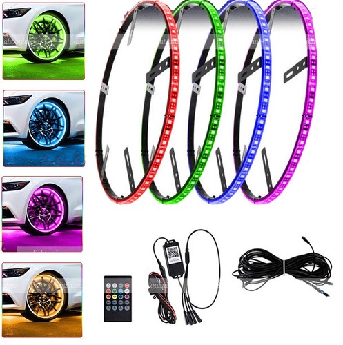 14.5"4PCS LED Wheel Ring Lights RGB Color Chasing Led Remote Control ...