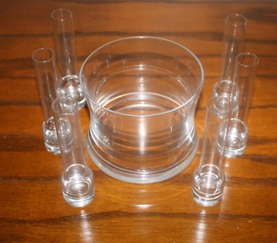 TEQUILAS 6 PIECE GLASS TEST TUBE SHOOTERS/SHOTS W/ICE BUCKET. GREAT ...