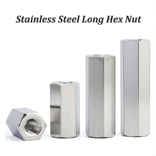V2A Threaded Sleeve Rod Bar Stud Hex Connector A2 Nut Plated Long Nuts ...