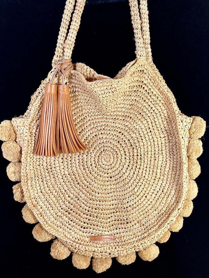 Loeffler Randall Straw Raffia Tote Bag Brown Woven Shoulder Purse Boho ...