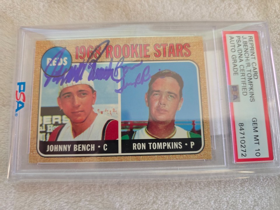 Topps reprint Johnny Bench / Ron Tompkins RC PSA 10 Multi auto | eBay