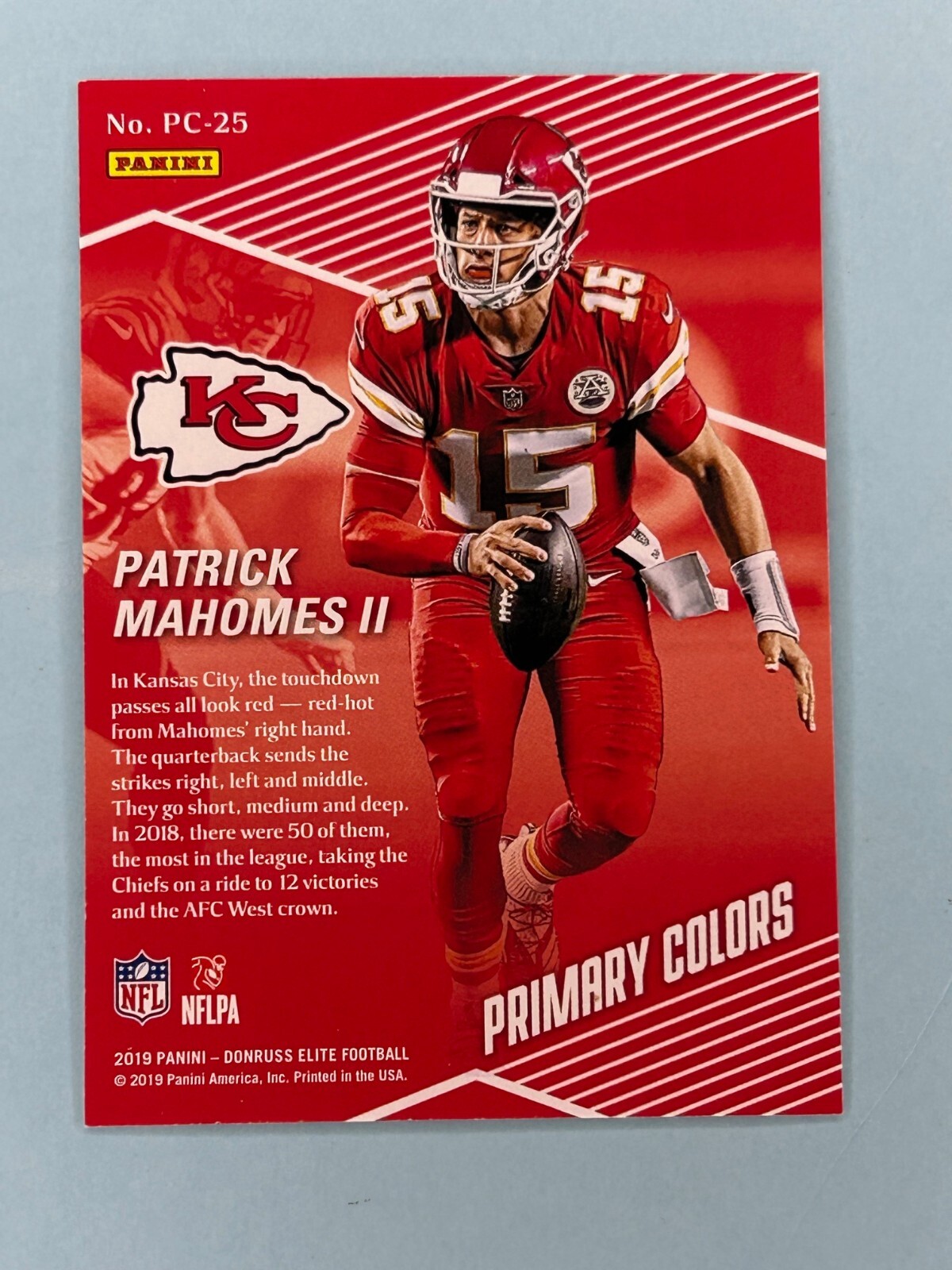Patrick Mahomes 2019 Donruss Elite Primary Colors Pink #PC-25 K.C ...