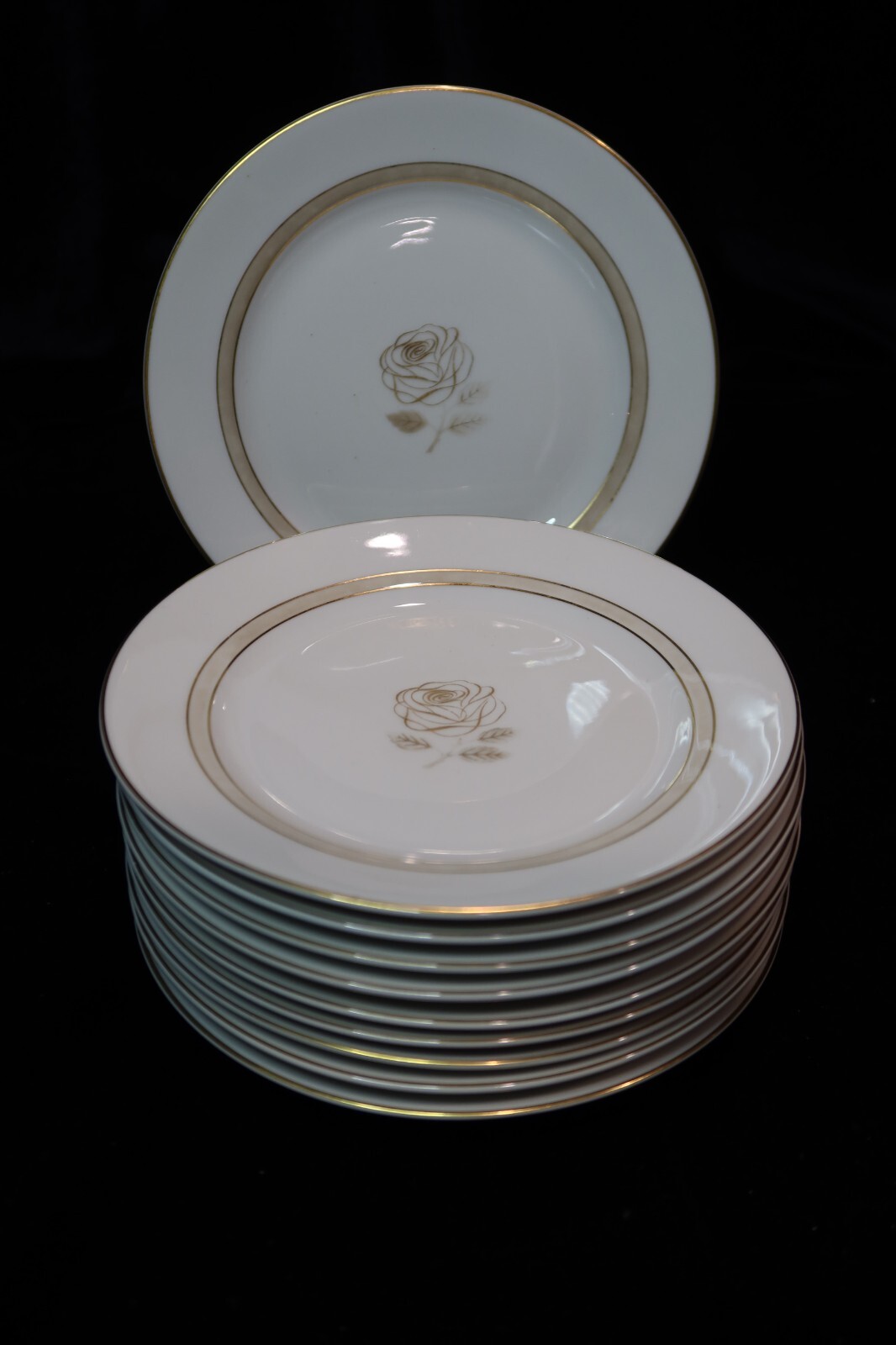 ROSENTHAL ROSE BY ROSENTHAL ROSE OUTLINED IN GOLD 10 BREAD & BUTTER ...