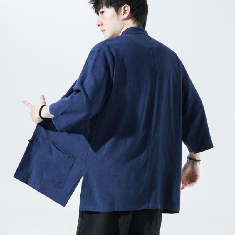 Men Chinese Tai Chi Tang Suit Half Sleeve Shirt Kung Fu Jacket Retro ...