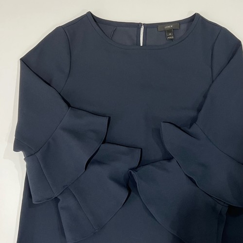 J.Crew Women's Navy Blue Long Sleeve Ruffle Bell Cuff Blouse Top Size 4 ...